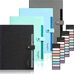 Sooez 4 Pack Expanding Filer Folders, 5 Pocket Accordion Folder, Accordion File Folder with Labels, Portable Folders for Documents, Premium Expandable Folder Organizer, Cute Folders for School Office