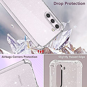 KSWOUS for Samsung Galaxy S23 Case Glitter Clear with Screen Protector[2 Pack], [Military Protection] Bling Sparkly Cute Bumper Shockproof Slim Cover for Women Girls