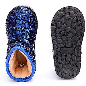 DADAWEN Boy's Girl's Warm Winter Sequin Waterpoof Outdoor Snow Boots Blue US Size 8 M Toddler