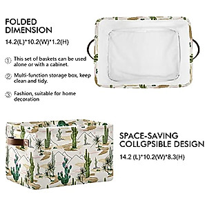Large Foldable Storage Basket Beautiful Floral Tropical Cactuses Succulents Storage Bin Canvas Toys Box Fabric Decorative Collapsible Organizer Bag with Handles for Bedroom Home