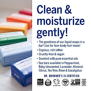 Dr. Bronner's - Pure-Castile Bar Soap (Peppermint, 5 ounce, 8-Pack) - Made with Organic Oils, For Face, Body and Hair, Gentle and Moisturizing, Biodegradable, Vegan, Cruelty-free, Non-GMO