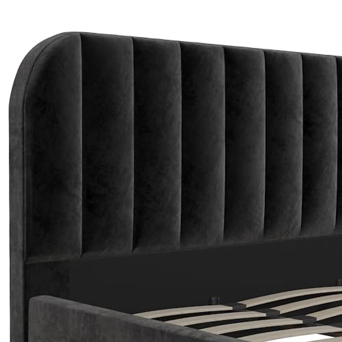 DHP Camilla Upholstered Platform Bed with Luxe Vertical Channel Tufted Headboard, No Box Spring Needed, King, Black Velvet
