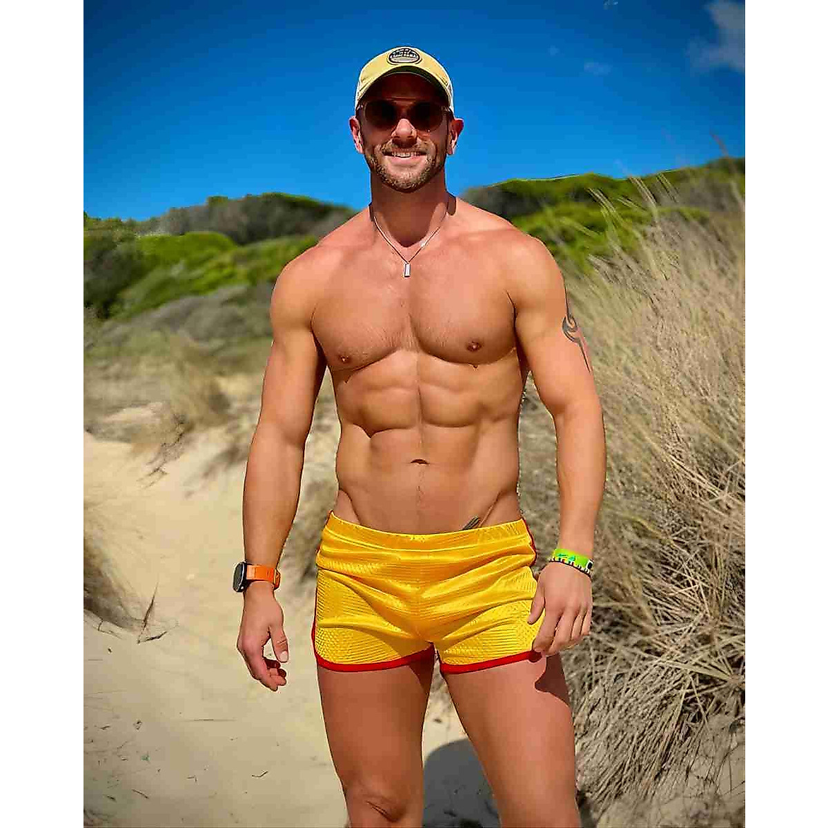 AIMPACT Mens Workout Jogging Suit Halloween Shorts Bodybuilding Shorts Yellow (AC11Yellow M)