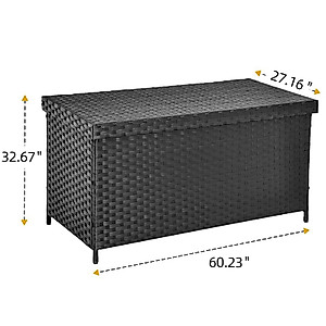 DWVO 170 Gallon Outdoor Storage Box, Weatherproof Wicker Deck Box, XL Outside Storage Container for Patio Furniture, Cushions, Pool Storage and Garden Tools (Black)