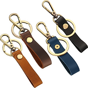 WILLBOND 4 Pieces Leather Valet Keychain Leather Key Chain with Belt Loop Clip for Keys (Slim Belt Loop)