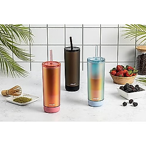 Ello Monterey 24oz Plastic Tumbler with Straw and Built-In Silicone Coaster, Premium Double Walled Insulation, Reusable Cup Perfect for Iced Coffee, BPA Free, Blue