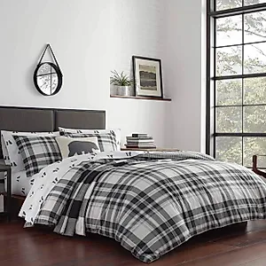 Eddie Bauer - King Comforter Set, Cotton Reversible Bedding with Matching Shams, Plaid Home Decor for All Seasons (Coal Creek Grey, King)