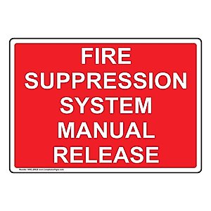 ComplianceSigns.com Fire Suppression System Manual Release Label Decal, 5x3.5 in. 4-Pack Vinyl for Fire Safety/Equipment
