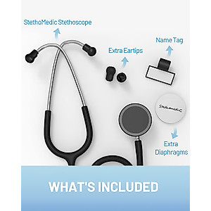 FriCARE Dual Head Stethoscope - Stethoscopes for Nurses, Medical Students - Classic Estetoscopio EMT/CMA Study Kit Accessories, StethoMedic Essentials, Prompt Customer Care, Mirror Black Tube, 30 inch