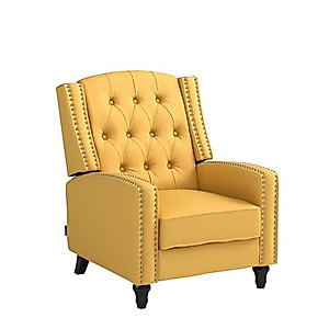 Artechworks Tufted Fabric Pushback Manual Recliner Chair for Living Room - Single Sofa Home Theater Seating- Comfortable Bedroom & Living Room Chair Reclining Sofa, Yellow