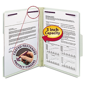 Smead 14944 Three Inch Expansion Fastener Folder 1/3 Top Tab Letter Gray Green 25/Box