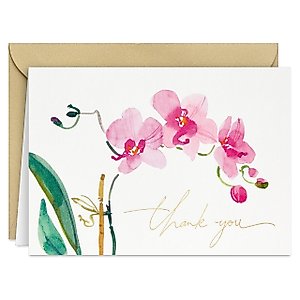Hallmark Pink Orchid Thank You Notes (20 Blank Cards with Envelopes) for Bridal Shower, Baby Shower, Wedding, Birthday