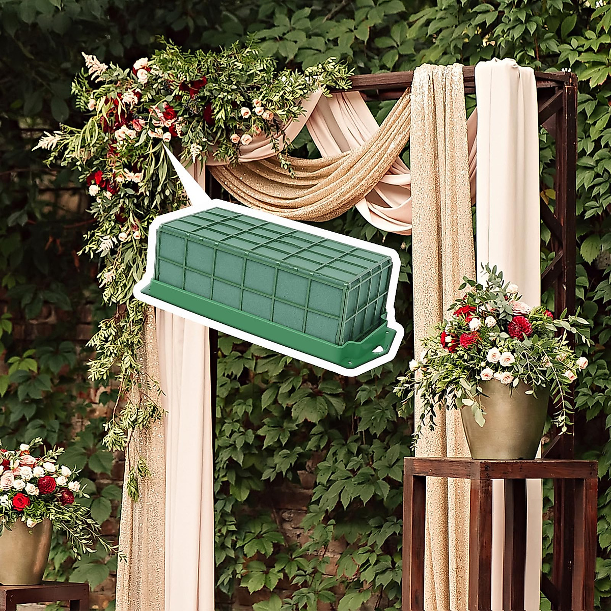 YOMUME Floral Foam Cage 2 Pieces, Flower Cage Holder with Floral Foam for Fresh Flower Arrangement and Artificial Flowers, Dry Floral Foam Blocks for Wedding, Green Florist Foam