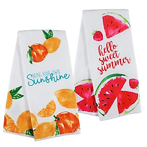 Kitchen Towels Lemon & Watermelon Home Collection 2Pcs Printed Summer Spring Absorbent Tropical Bar Dish Hand Decoration Bathroom Towel 15x25in Drying Soft Feel 100% Polyester Cooking Baking Gifts Set