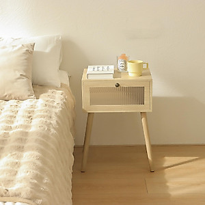 AWASEN Mid Century Modern Nightstand, Small Bedside Table with Drawer, Side Table Bedroom End Table with Storage and Solid Wood Legs for Living Room and Small Space (Natural)