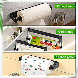 Paper Towel Holder Under Cabinet, MYLOLF Single Hand Operable Wall Mount Paper Towel Rack with Damping Effect, Self-Adhesive or Drilling Screw Paper Towel Roll Holder for Kitchen, Bathroom (Black)