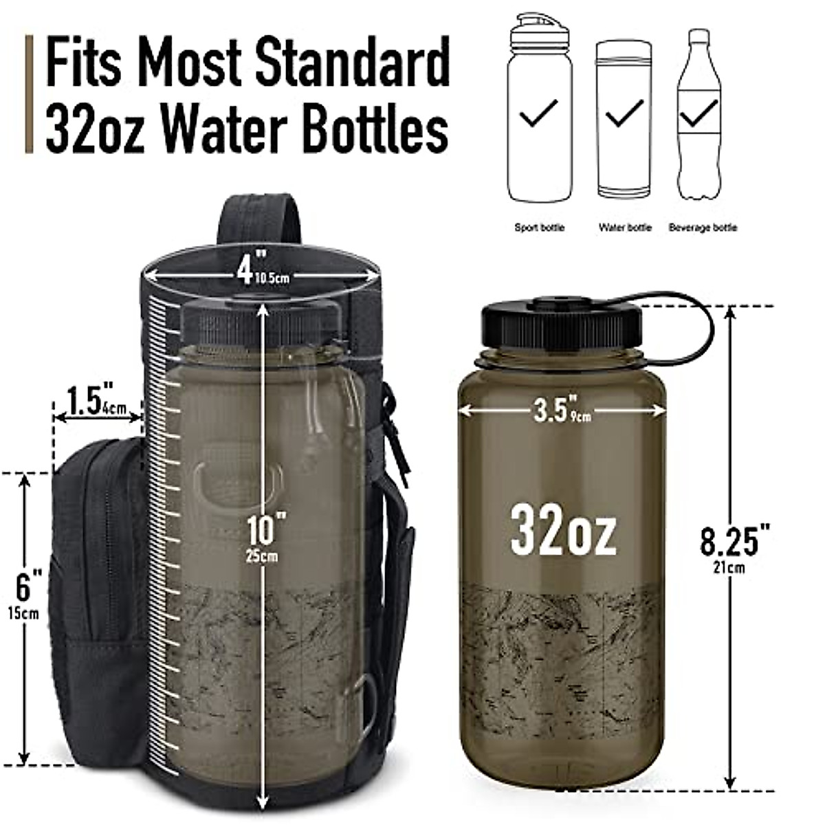 WYNEX Molle Water Bottle Holder, Tactical Water Bottle Carrier Bag of Laser-Cut Design Hydration Pouch with Shoulder Strap Fits Up to 32 oz