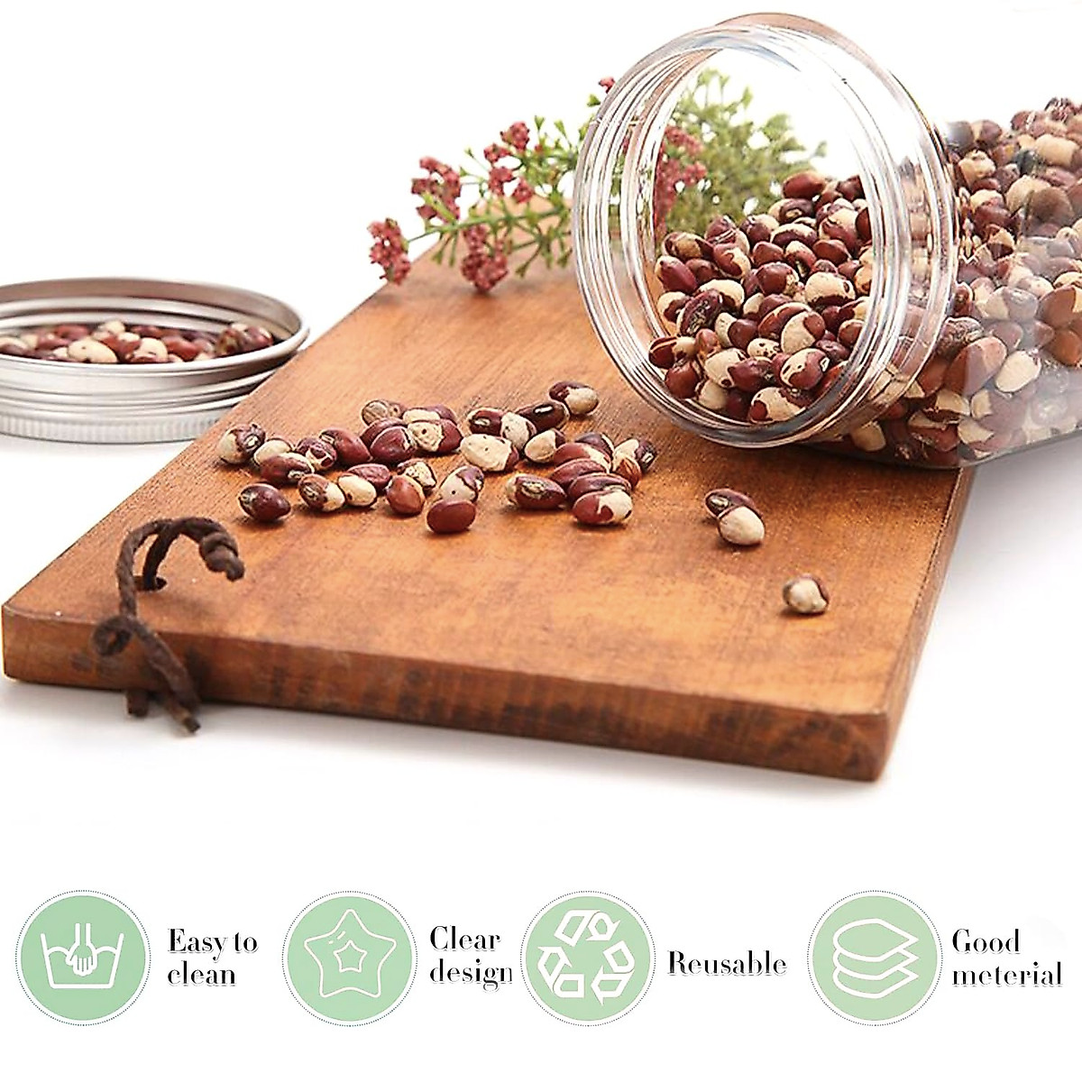 Lainrrew Plastic Storage Jars,6 Pack 47.5 OZ Large Capacity Containers Food Storage Containers Square Plastic Jars with Lids for Kitchen, Crafts, Stackable Food-Safe Storage, BPA-Free