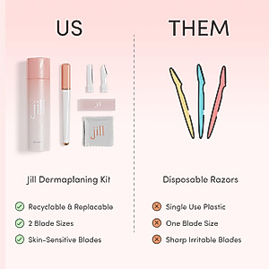 Jill Dermaplane Razor Trial Kit for Women | Facial Hair Removal Dermaplaning Kit Includes 1 Shave Wand, 2 Dermaplane Razors & Cleaning Cloth | Magic Spray Not Included | Supplies for 1 Shave
