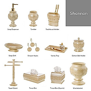 Creative Scents Bathroom Trash Can – Decorative Wastebasket - Durable Resin Waste Paper Basket - Space Friendly Bath Rubbish Dust Bin, Gold and Beige Bathroom Accessories (Shannon Style)