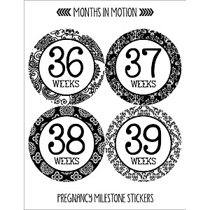 Months In Motion Pregnancy Weekly Belly Growth Stickers - Week to Week Pregnant Expecting Photo Prop - Maternity Keepsake - Baby Bump - Large Set of 36 Weekly Photo Sticker