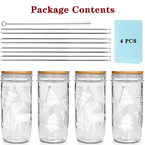 ANOTION Useful White Elephant Gifts for Adults Holiday, 24oz Christmas Mugs Mason Jars Cups with Lid and Straw Tumbler Drinking Glasses Coffee Cups Cookie Jar Glassware Gift for Women Men Mom