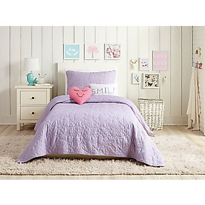 URBAN PLAYGROUND Solid Lavender Purple Hearts Kids Girls Cotton 4-Pc Quilt Set (Includes 2 Pillows) - Twin Size