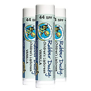 Rubber Ducky - Kid's SPF 44 Lip Balm - Moisturizing Vitamin E Sunscreen For Lips - All Season Broad Spectrum UV Protection - Waterproof 80 Mins -NO-OX Protectant - Clear - Vanilla (3 Packs)