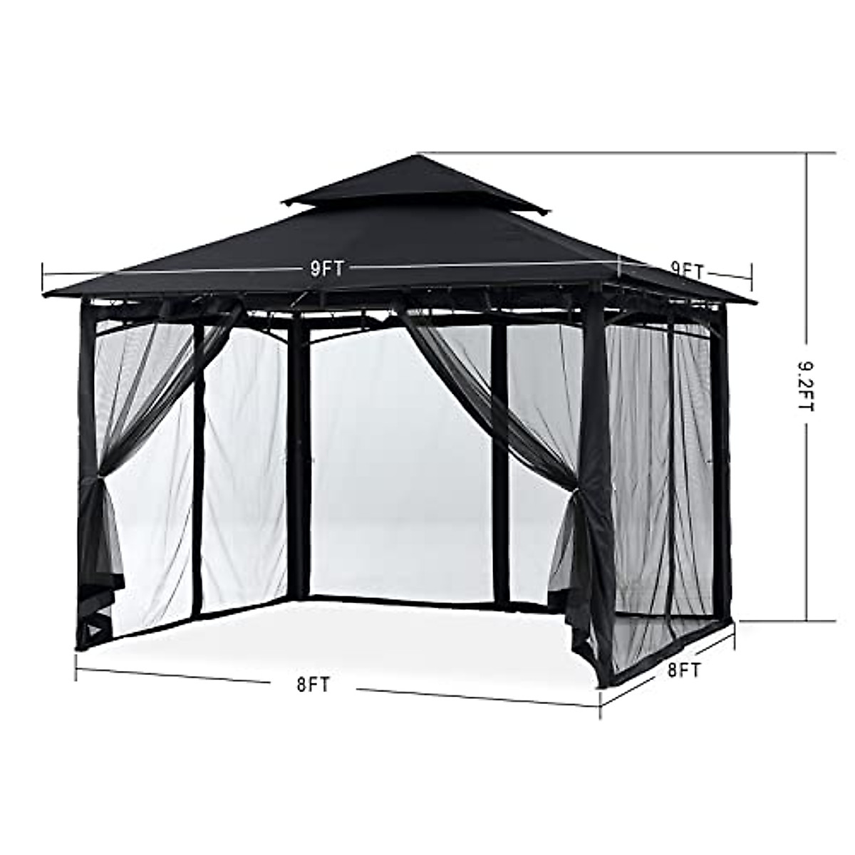 MASTERCANOPY Outdoor Garden Gazebo for Patios with Stable Steel Frame and Netting Walls (8x8,Black)