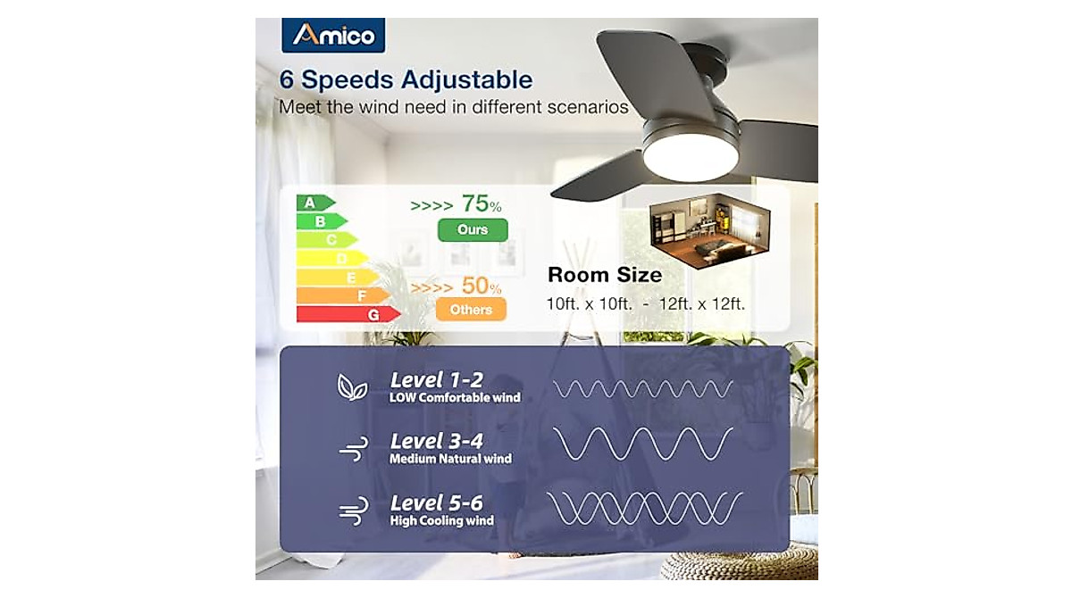 Amico 30" Ceiling Fan with Lights & Remote Control