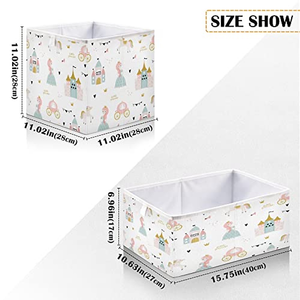 Kigai Princess Castle Cube Storage Bins - 11x11x11 In Large Foldable Storage Basket Fabric Storage Baskes Organizer for Toys, Books, Shelves, Closet, Home Decor