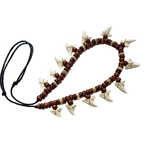 Swimmi 13! Genuine Shark Teeth Necklace for Men, Mako Shark Tooth Necklace, Handmade Wooden Beads Cords Shark Tooth Necklace for Women Jewelry AA086