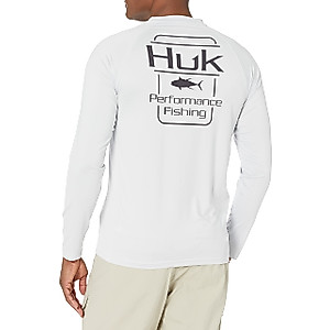 HUK Men's Pursuit Long Sleeve Sun Protecting Fishing Shirt, Tuna Badge-Glacier (New Logo), Small