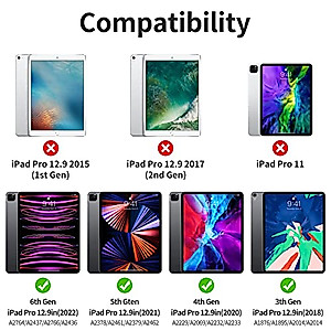 BuKoor iPad Pro 12.9 inch Case 6th Generation (2022) 5th/4th/3rd Generation (2021/2020/2018) with Pencil Holder, Auto Sleep/Wake,Vegan Leather Smart Cover (Black)