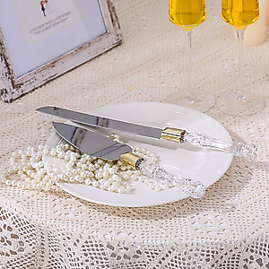 4 Pieces Wedding Toasting Flutes and Cake Server Set Wedding Reception Supplies Champagne Glasses Cake Knife Pie Server (Gold,Classic)