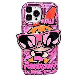 Jerisln for iPhone 13 Pro Max Cute Kawaii Cartoon Case Cool Sunglasses Shape Stand Finger Grip Holder Bracket Design for Women Girls Protective Cover for iPhone 13 Pro Max 6.7 Inch (Pink)