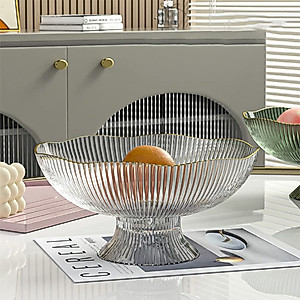 Operitacx PET Fruit Plate Footed Round Pedestal Bowl Clear Snack Nut Tray Appetizer Serving Dish Dessert Candy Display Stand for Kitchen Counter Centerpiece Table Decor (9.8x4.3 inch)