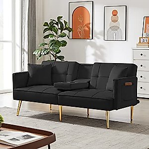 Sofa Bed Sleeper Couches and Sofas with 2 Cups - 69'' Couch Recliner Convertible Sofa Modern Adjustable Velvet Futon Couches Sofas Bed for Living Room Fold Up and Down Recliner Couch