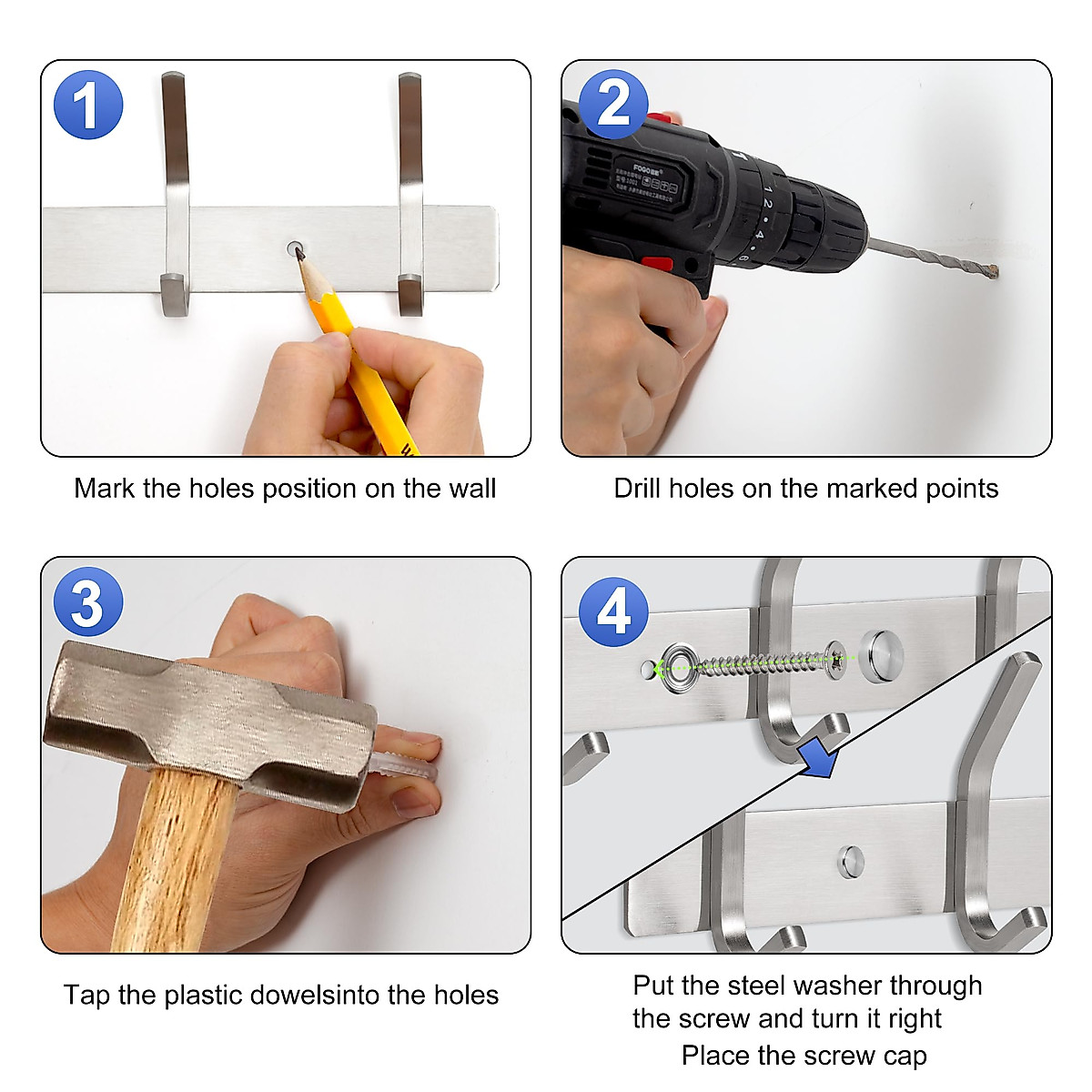 GlazieVault Coat Rack Wall Mount - Stainless Steel Coat Rack (2 Pack) - Heavy Duty Coat Hooks Wall Mounted - Coat Hanger for Hat Towel Robes Jacket Clothes for Bathroom Entryway (Silver J)…