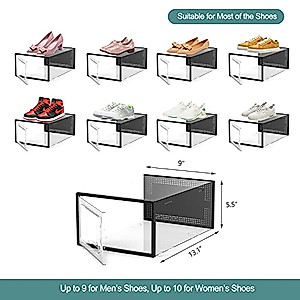 Amassage 12 Pack Boxes for Shoe Storage Clear Plastic Stackable,Organizer for Closet, Space-Saving Containers Bins (Black)