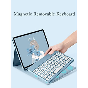 iPad 9th Generation 8th 7th Gen Keyboard Case with Mouse iPad Air 3 Pro 10.5 Color Keyboard Retro Round Key Cute Candy Colors Detachable Keyboard iPad 10.2 Cover (MintGreen)