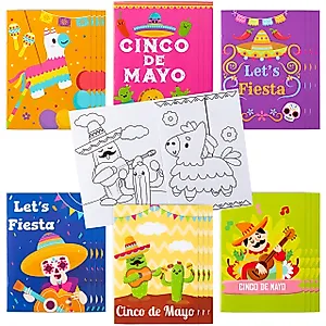 WATINC 24pcs Mexican Fiesta Coloring Books for Kids, Mexico Color Booklet Party Favor Supplies for Cinco De Mayo Party, DIY Art Color Activity Book Learning Materials with Multi Pattern