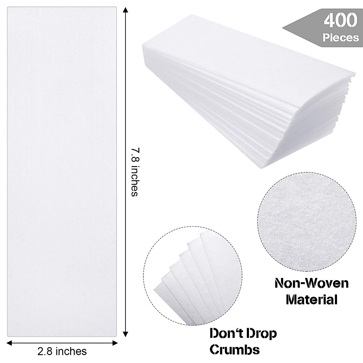 400 Non-Woven Waxing Strips for Facial, Body, and Bikini Hair Removal (White)