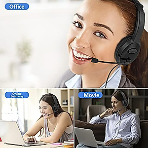 Maxshop USB Computer Headset with Microphone, Comfort-fit Office Computer Headphone with On-Line Volume Control, Over-The-Head Headset for Webinar Laptop Call Center Students Online Study