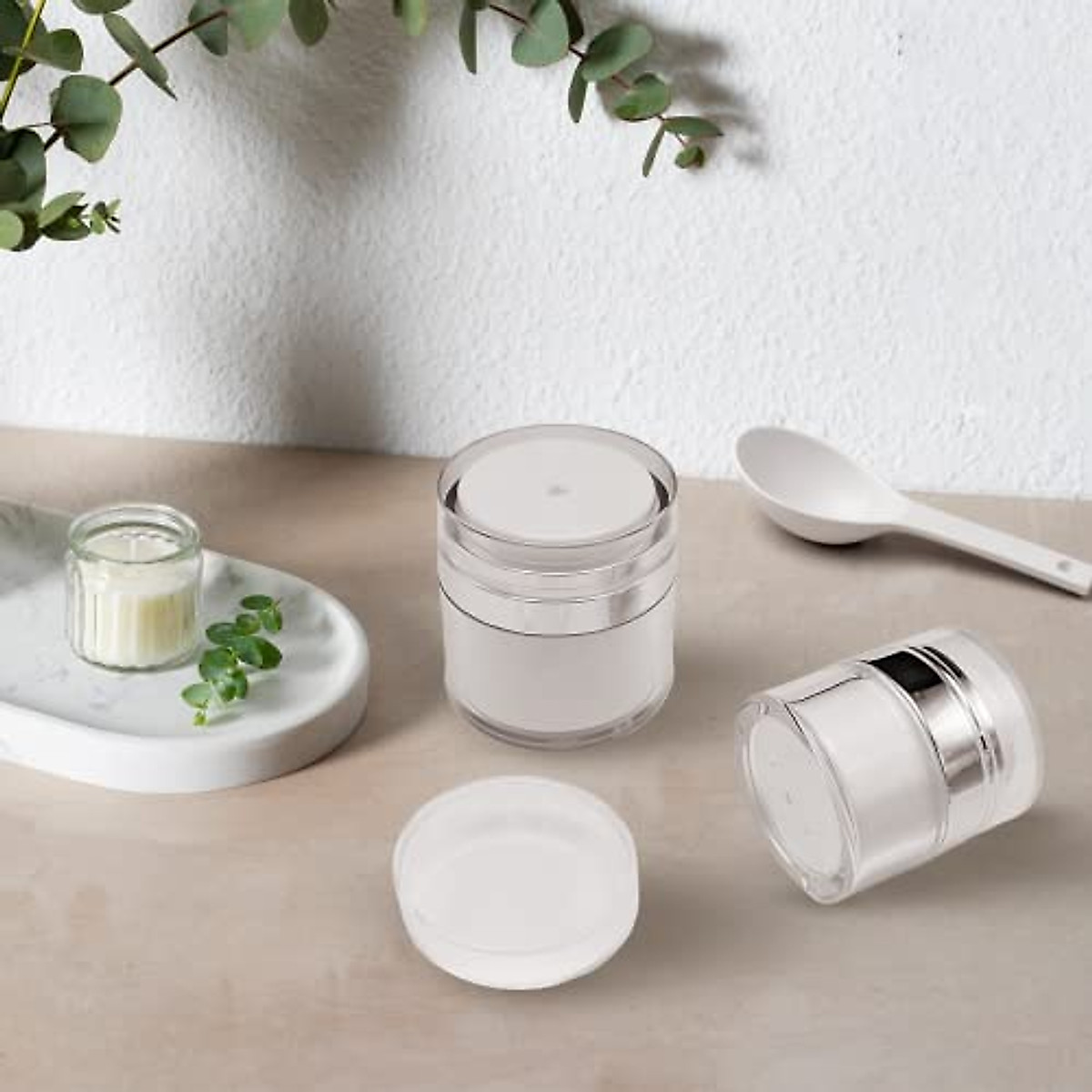 BRONZ 3 Pcs Airless Pump Jar, 0.5/1.0/1.7 Oz Refillable Moisturizer Container Vacuum Bottle with Lid, Travel Size Leak Proof Empty Container with Moisturizer Pump Dispenser for Makeup Lotion