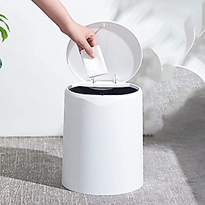 GOPG Round Trash Can, with Lid Press Type Wastebasket in-Band Tube Plastic Container Suitable for Kitchen Living Room Bathroom-20x21x26cm(8x8x10inch)-Khaki