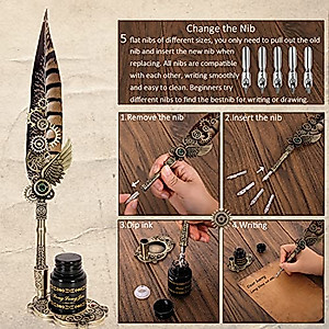 Antique Mechanical Gear Feather Pen Calligraphy Pen Set, Quill Pen Ink Set, Beginner Calligraphy Pen Quill pen, Wax Seal Stamp Kit, Calligraphy Copybook,Suitable for beginners/calligraphy lovers.