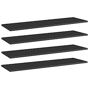 Tidyard 4 Piece Bookshelf Boards Chipboard Replacement Panels Storage Units Organizer Display Shelves High Gloss Black for Bookcase, Storage Cabinet 39.4 x 11.8 x 0.6 Inches (W x D x H)