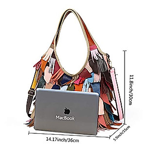 RainboSee Women Black Stitching Tassels Shoulder Bag Cowhide Leather Handbag and Purse Satchels Hobo Crossbody Bag