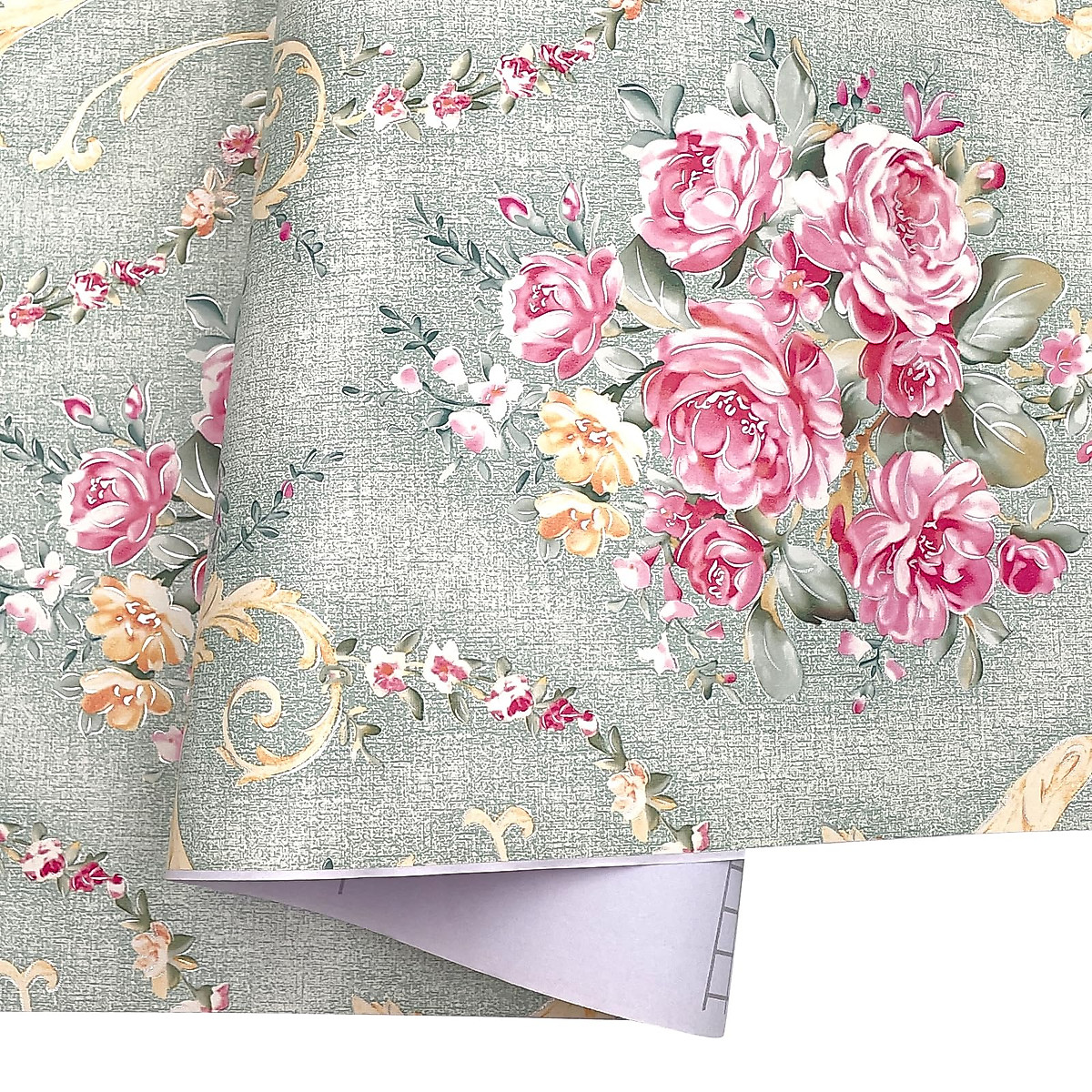 SimpleLife4U Retro Rose Furniture Paper Light Green Self-Adhesive Shelf Liner School Locker Sticker 17.7 Inch by 9.8 Feet